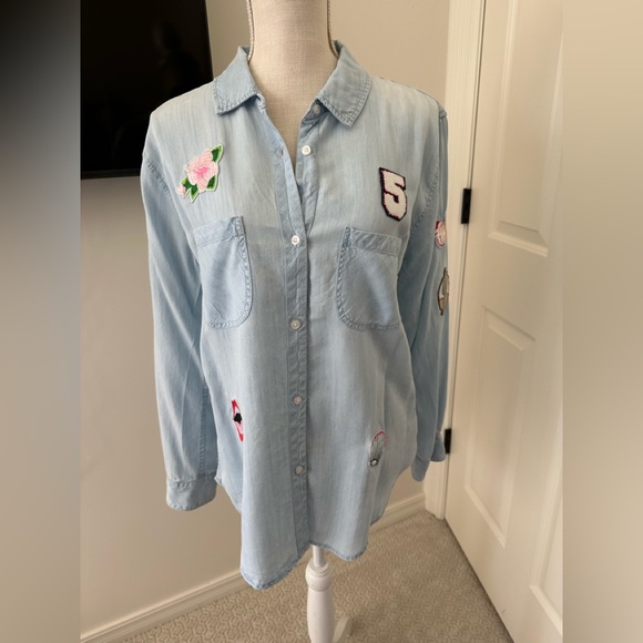 Rails | Shirts & Tops | Rails Light Blue Shirt With Embroidered Decal ...